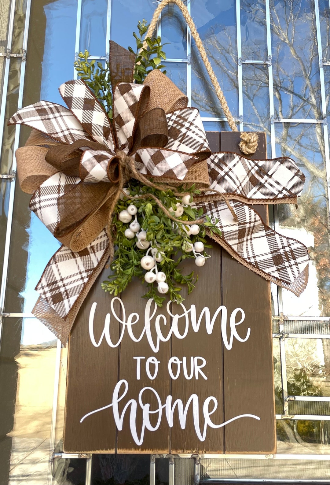 Front Door Decor, Welcome to Our Home Sign, Brown & White Front Door ...