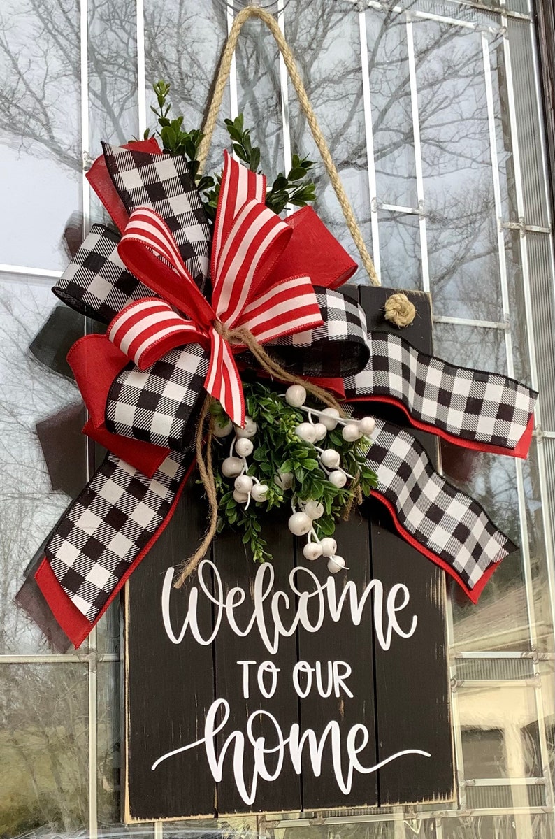 Welcome, Large Wooden Door Sign, Door Hanger, Farmhouse, Door Decor ...