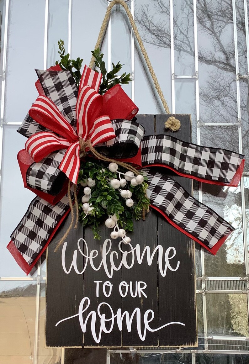 Welcome, Large Wooden Door Sign, Door Hanger, Farmhouse, Door Decor ...