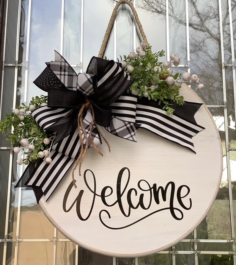 Door Decoration Welcome Round Front Door Sign Wood Sign | Etsy