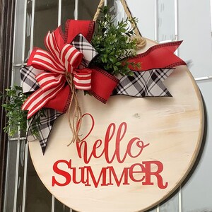 Door Decoration, Hello Summer, Round Front Door Sign, Wood Sign, Door ...