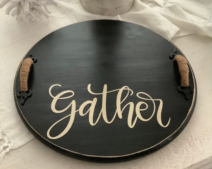 Gather Round Wooden Farmhouse Tray, Great Housewarming Gift, Rustic ...