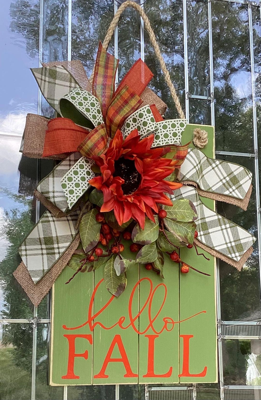 Hello Fall, Large Wooden Door Sign, Door Hanger, Farmhouse, Door Decor ...