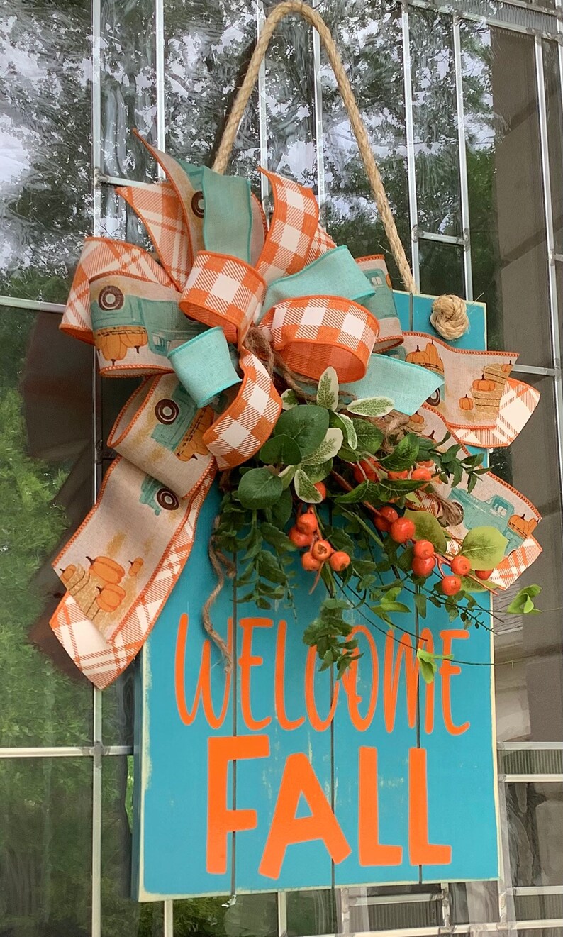 Welcome Fall Large Wooden Door Sign Door Hanger Farmhouse - Etsy