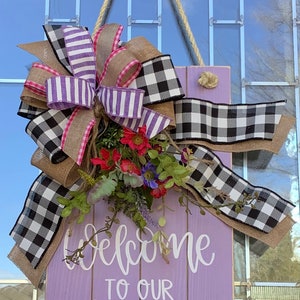 Welcome to Our Home, Large Wooden Spring Door Sign, Door Hanger, Spring ...