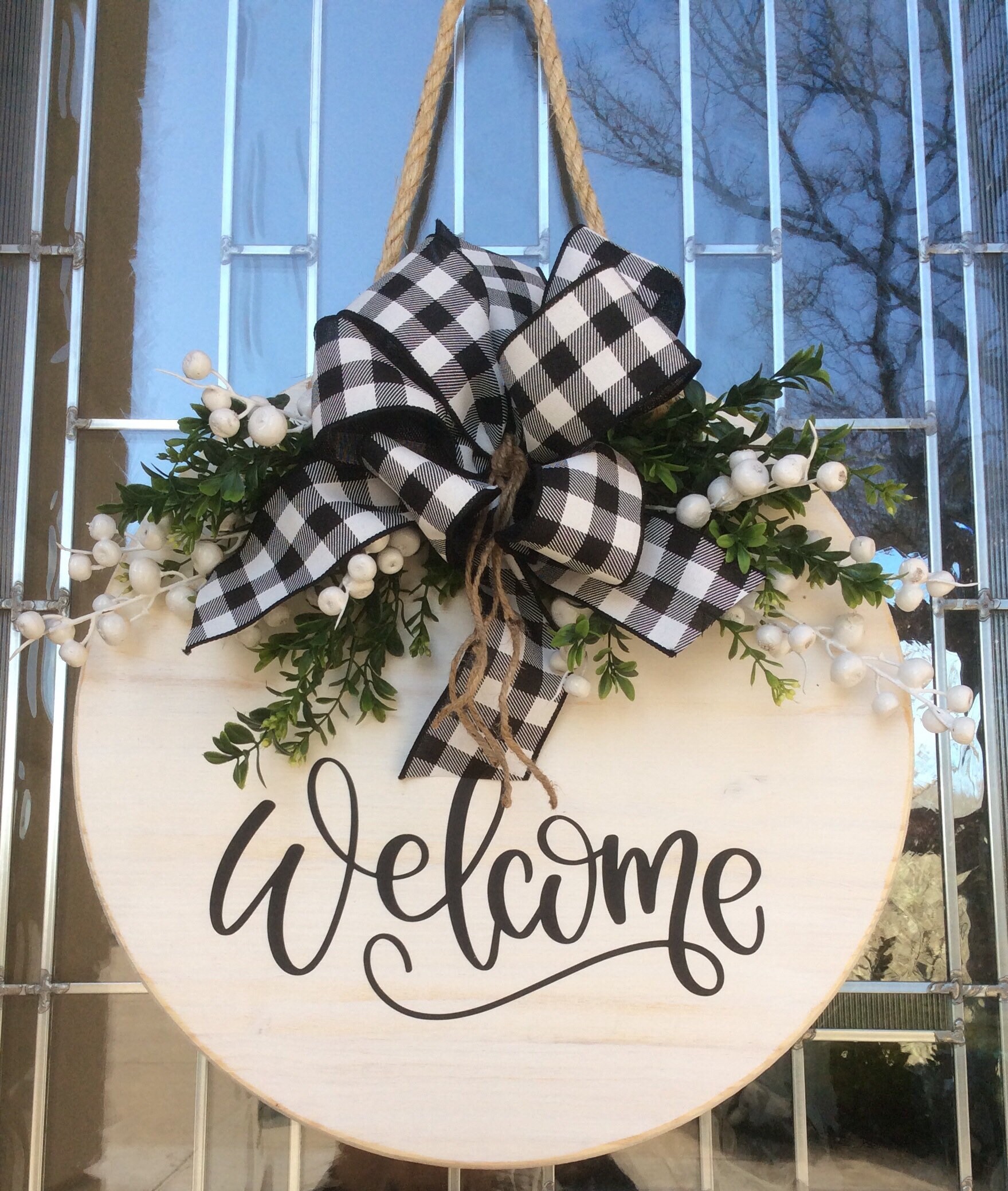 Door Decoration Welcome Round Front Door Sign Wood Sign - Etsy