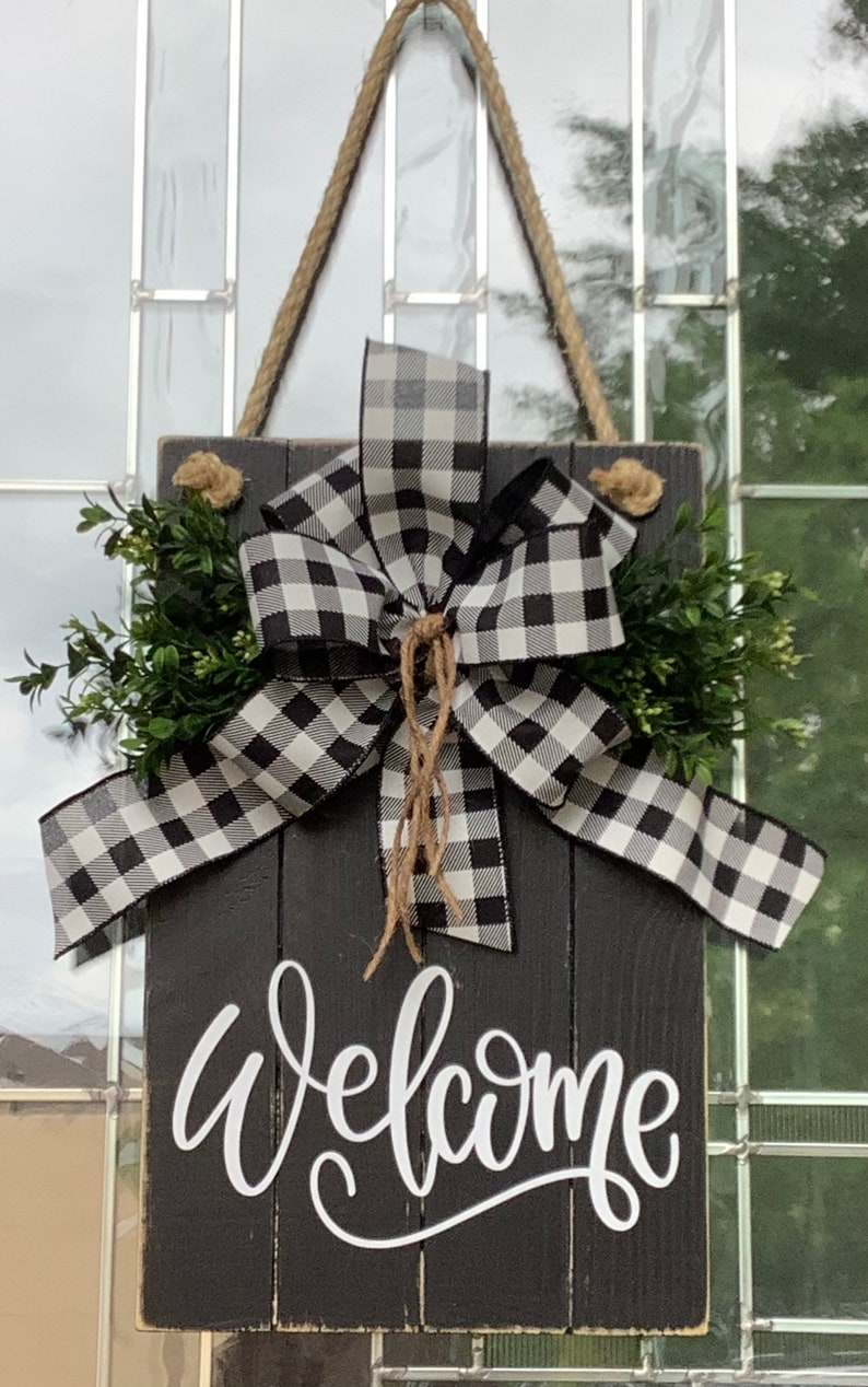 Welcome Large Wooden Door Sign Door Hanger Farmhouse Door - Etsy