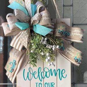Welcome to Our Home, Large Wooden Spring Door Sign, Door Hanger, Spring ...