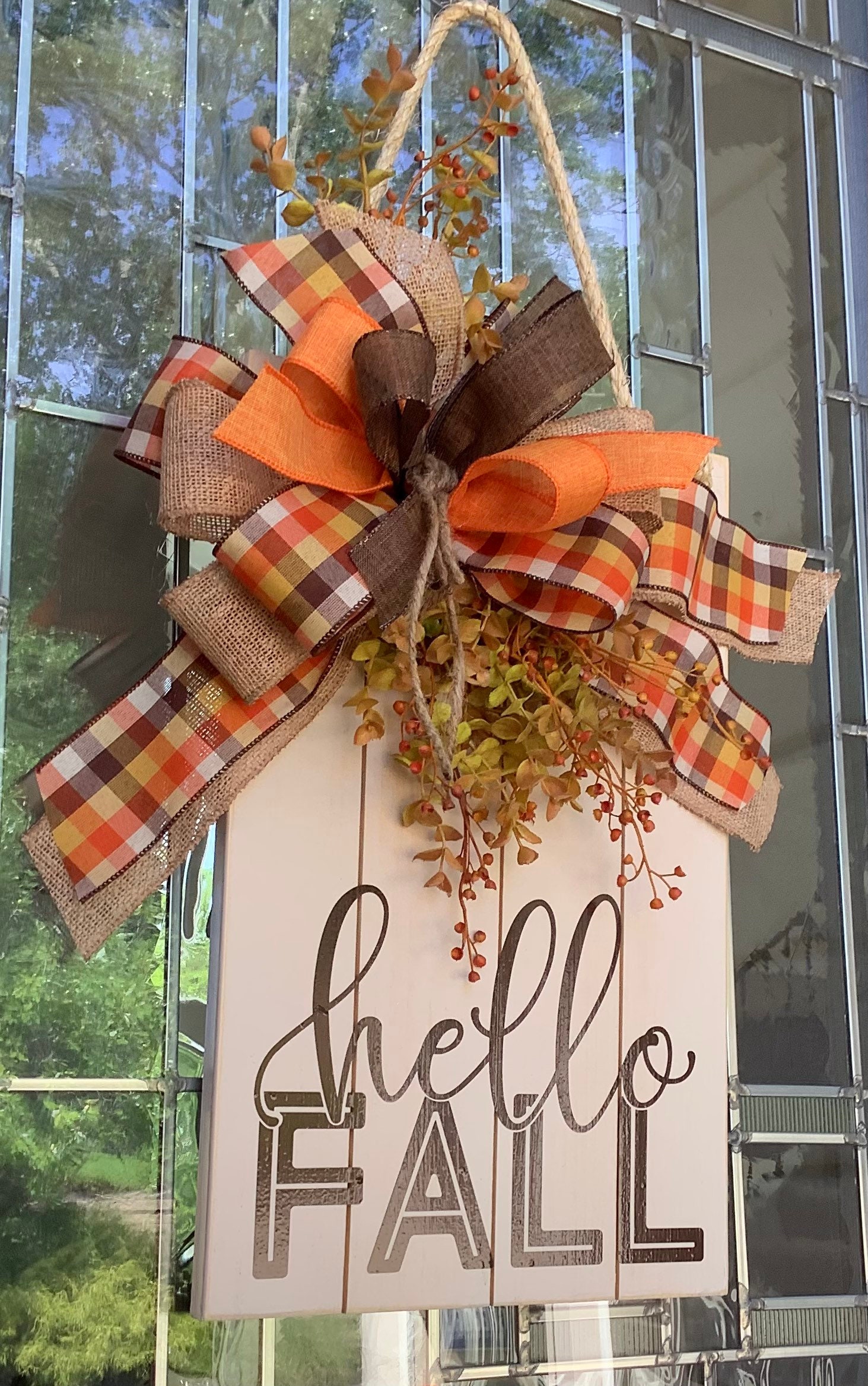 Hello Fall Large Wooden Door Sign Door Hanger Farmhouse - Etsy