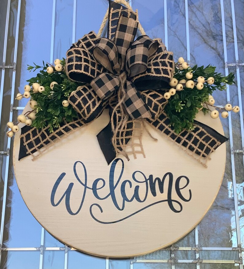 Door Decoration Welcome Round Front Door Sign Wood Sign - Etsy