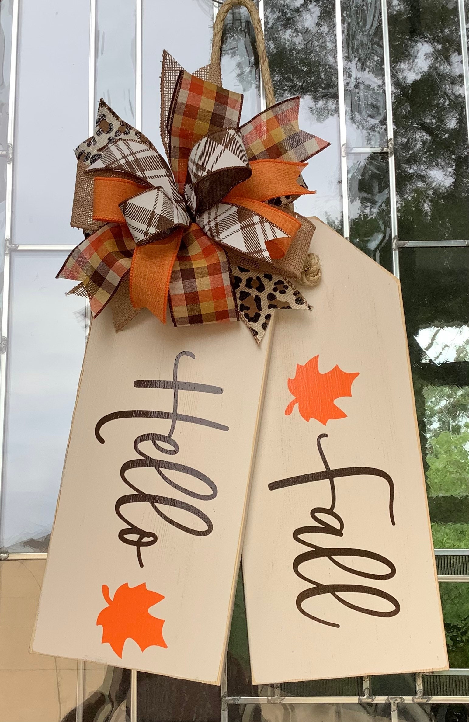 Hello Fall Large Wooden Door Tag Door Hanger Farmhouse - Etsy