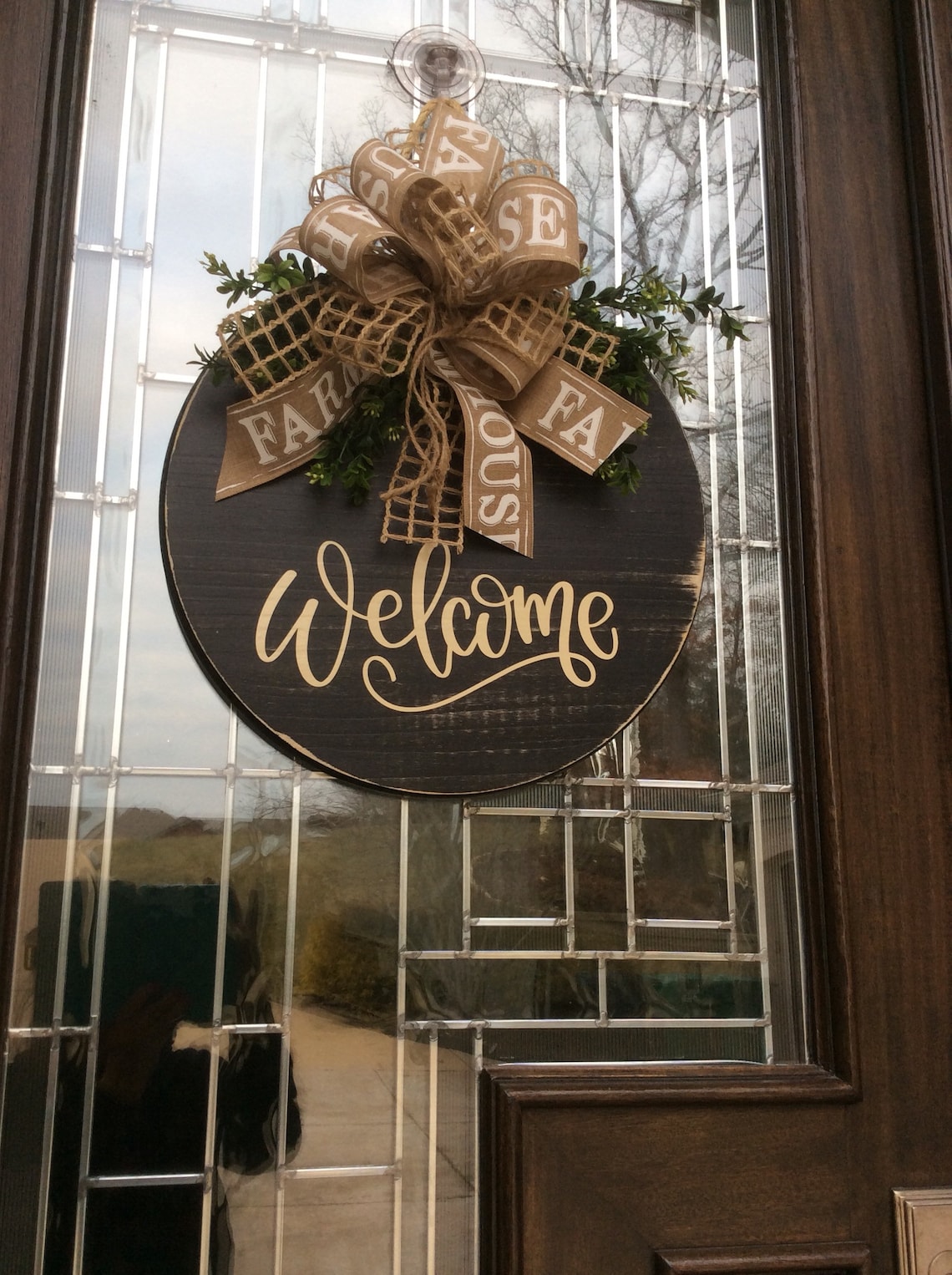 Door Decoration Welcome Round Front Door Sign Wood Sign | Etsy