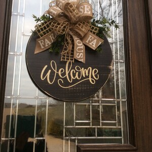 Door Decoration Welcome Round Front Door Sign Wood Sign | Etsy