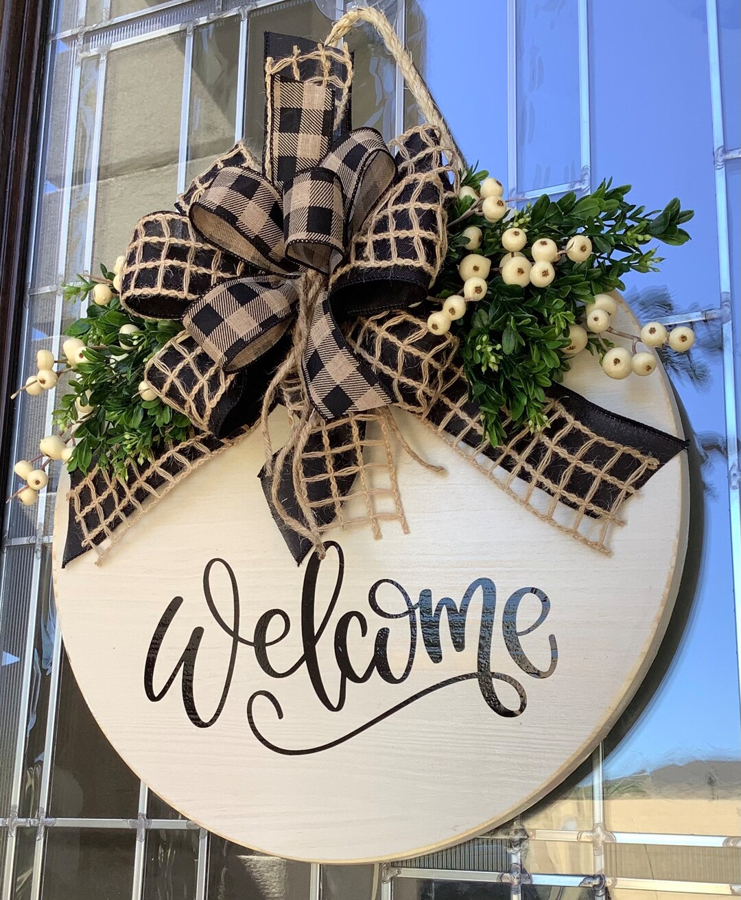 Door Decoration, Welcome, Round Front Door Sign, Wood Sign, Door Hanger ...