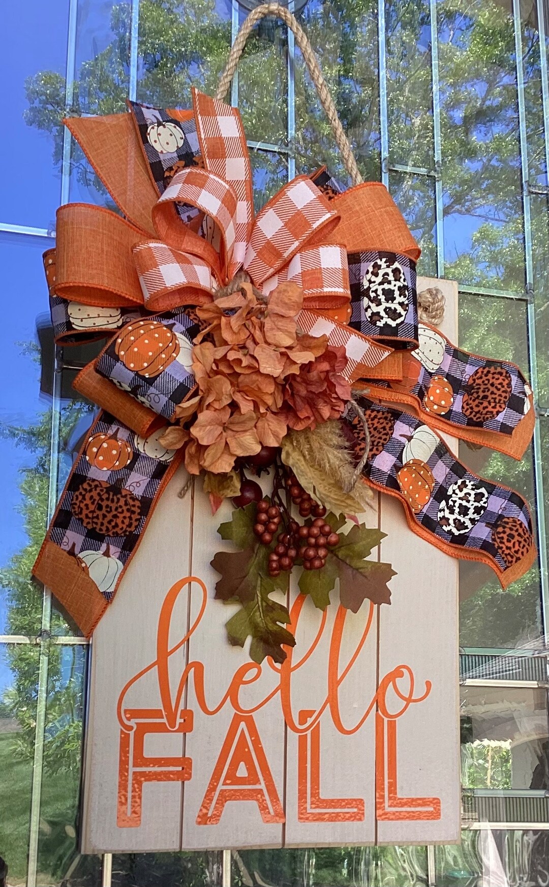 Hello Fall, Large Wooden Door Sign, Door Hanger, Farmhouse, Door Decor ...