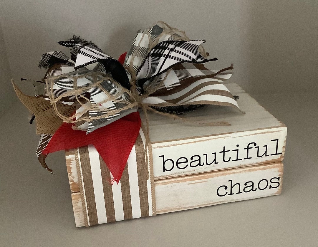 Farmhouse Book Stack, Farmhouse Wooden Decoration, Beautiful Chaos ...