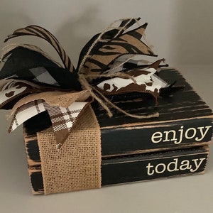 Farmhouse Book Stack, Farmhouse Wooden Decoration, Enjoy Today, Coffee ...