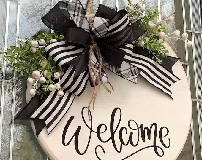 Door Decoration, Welcome , Round Front Door Sign, Wood Sign, Door ...