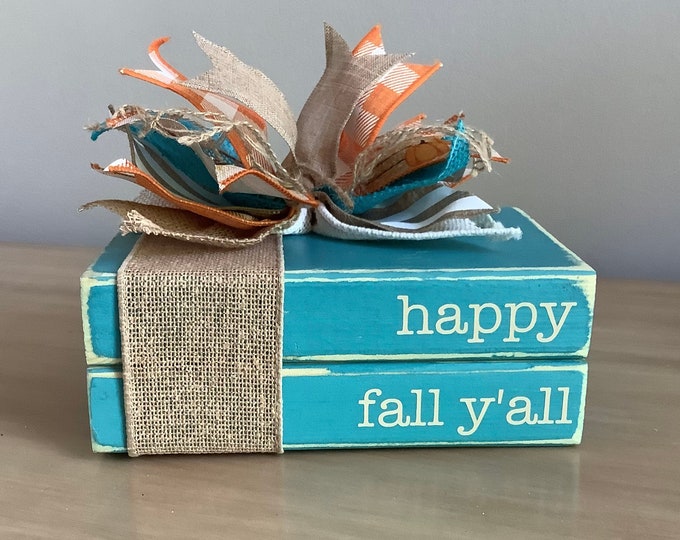 Fall Farmhouse Book Stack, Farmhouse Wooden Decoration, Happy Fall Y ...