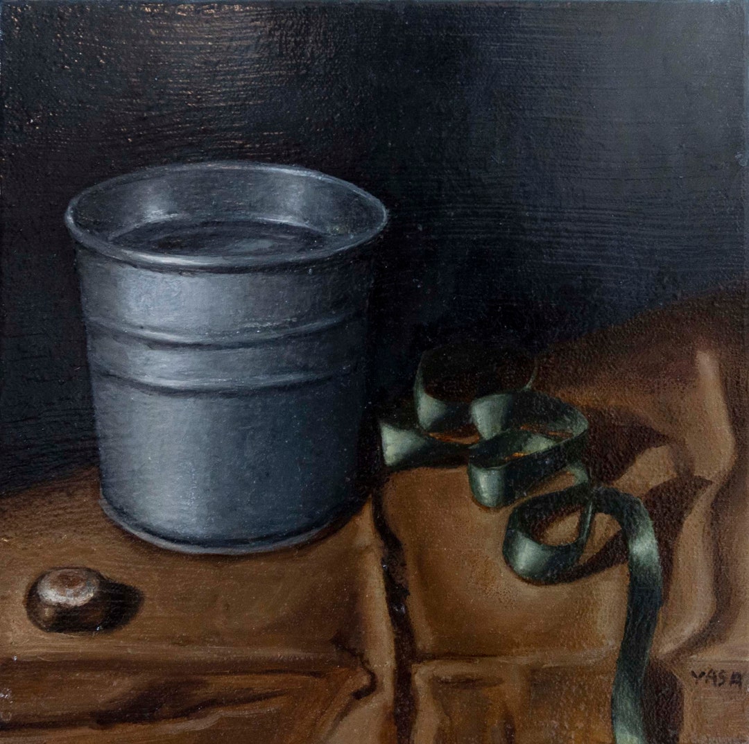 Still Life With Metal Bucket and Silk Ribbon. Oil on Canvas. - Etsy