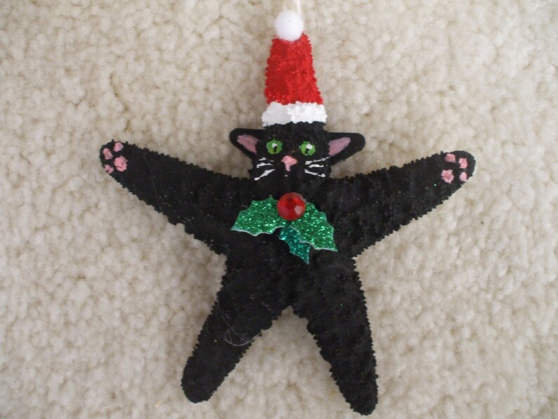 Christmas Cat, Santa Cat, Starfish Ornament, Cat Lover Ornament ...