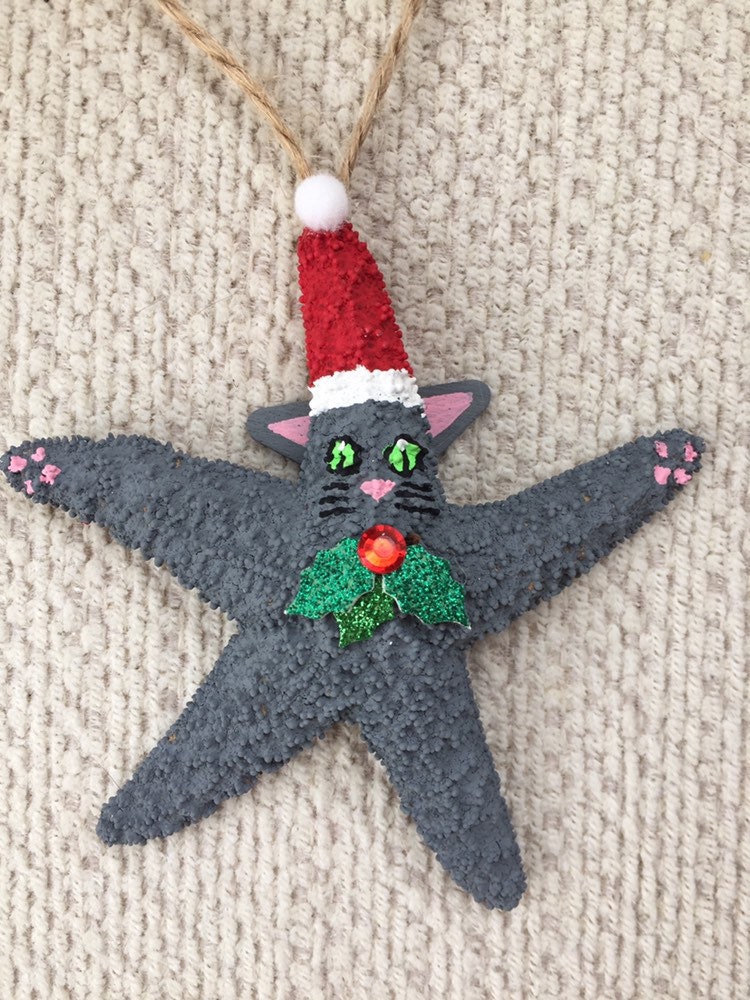 Christmas Cat, Santa Cat, Starfish Ornament, Cat Lover Ornament ...
