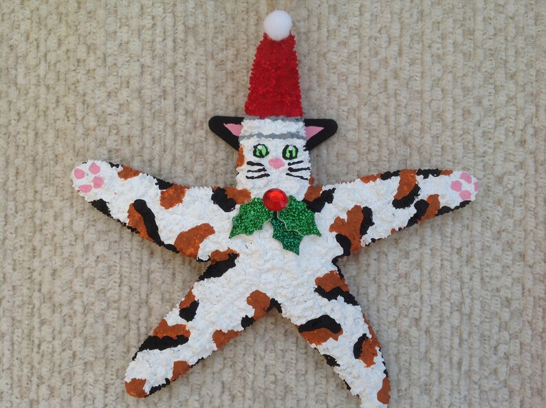 Christmas Cat, Santa Cat, Starfish Ornament, Cat Lover Ornament ...