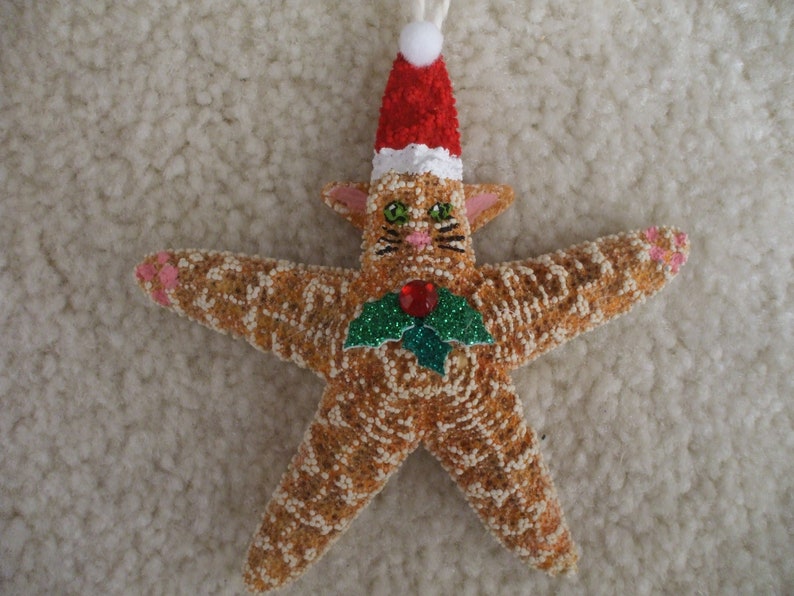 Christmas Cat, Santa Cat, Starfish Ornament, Cat Lover Ornament ...