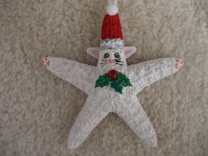 Christmas Cat, Santa Cat, Starfish Ornament, Cat Lover Ornament ...