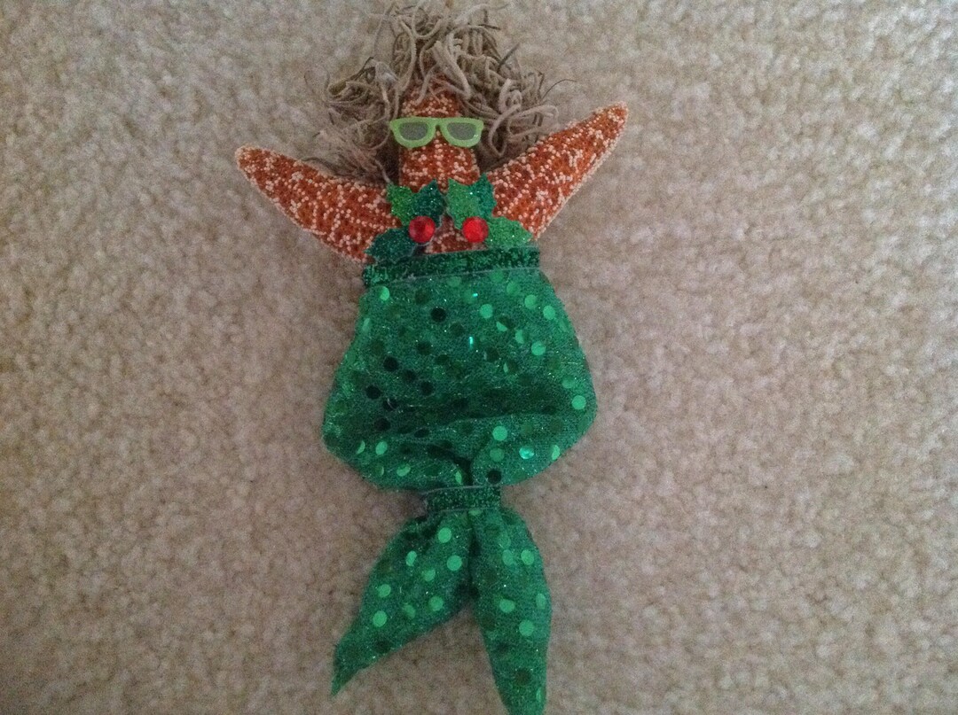 Christmas Mermaid, Starfish Ornament, Tree Topper, Seaside Tree Decor ...