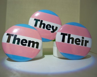 BOLD Trans Flag Pronoun Button they Them | Etsy