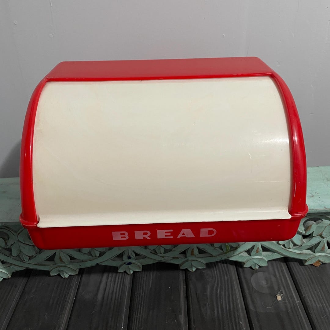 Lustro Ware Red Breadbox With Cream Rolltop Cover, Plastic, Made in USA ...