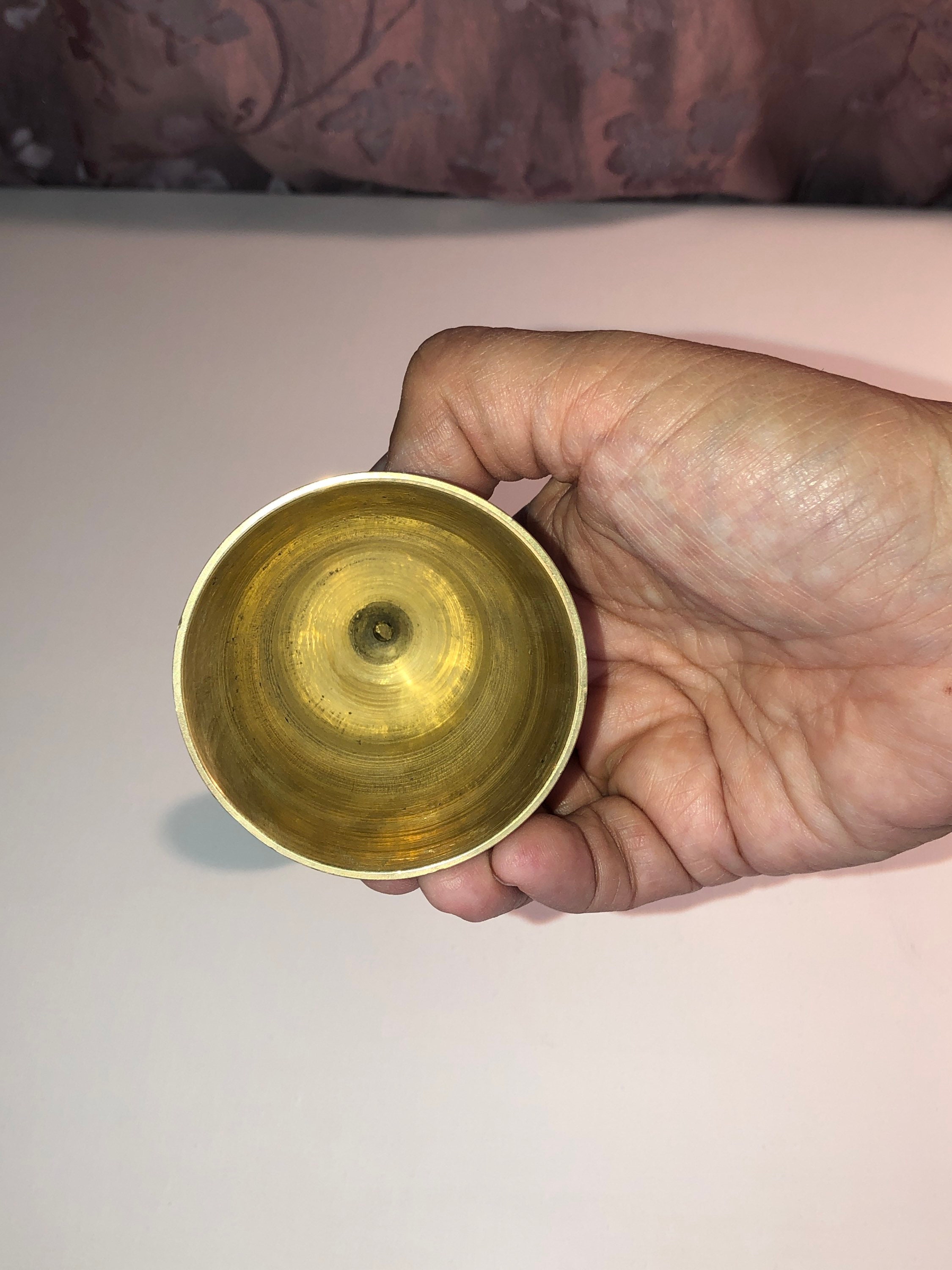 Brass Prayer Bell, Dinner Bell, Wooden Gong, Engraved Design, Removable ...