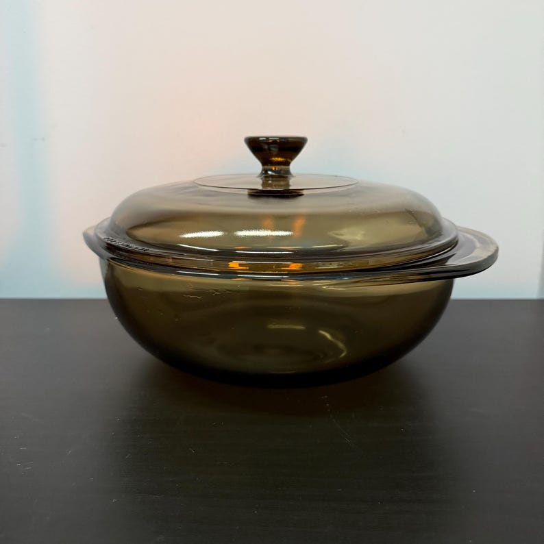 PYREX 023, Amber CASSEROLE DISH, Fireside Pattern, Round Glass Baking ...