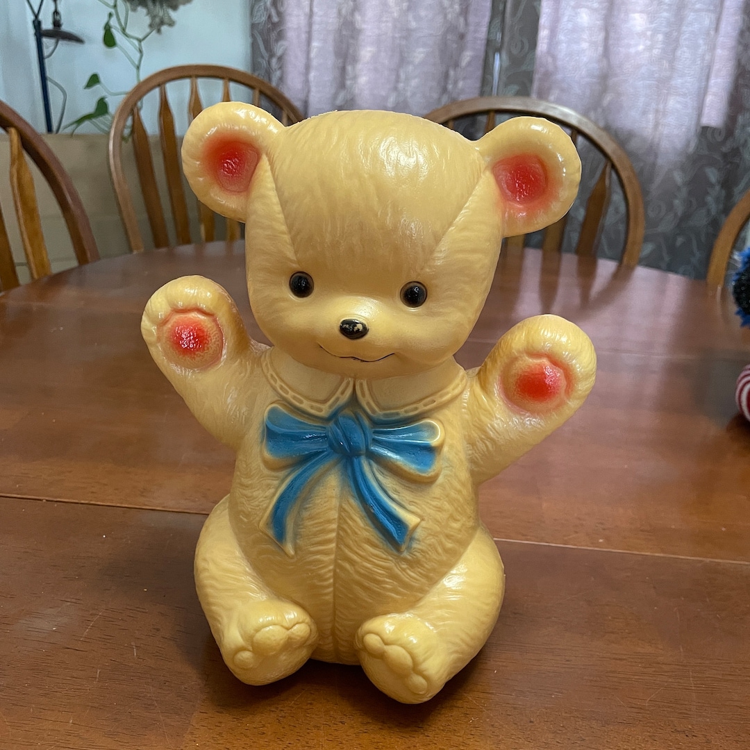 Retro Teddy Bear Coin Bank With Blue Bow Tie, Nursery Room, Kids Room ...