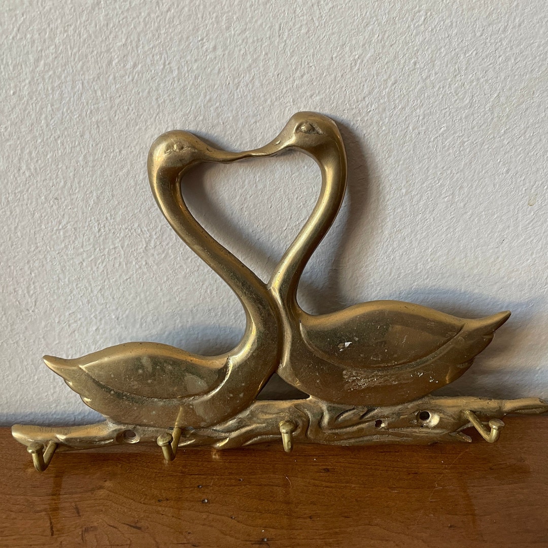 Brass Swan Key Holder, Bird, Cygnus, Waterfowl, Graceful, Office Decor ...