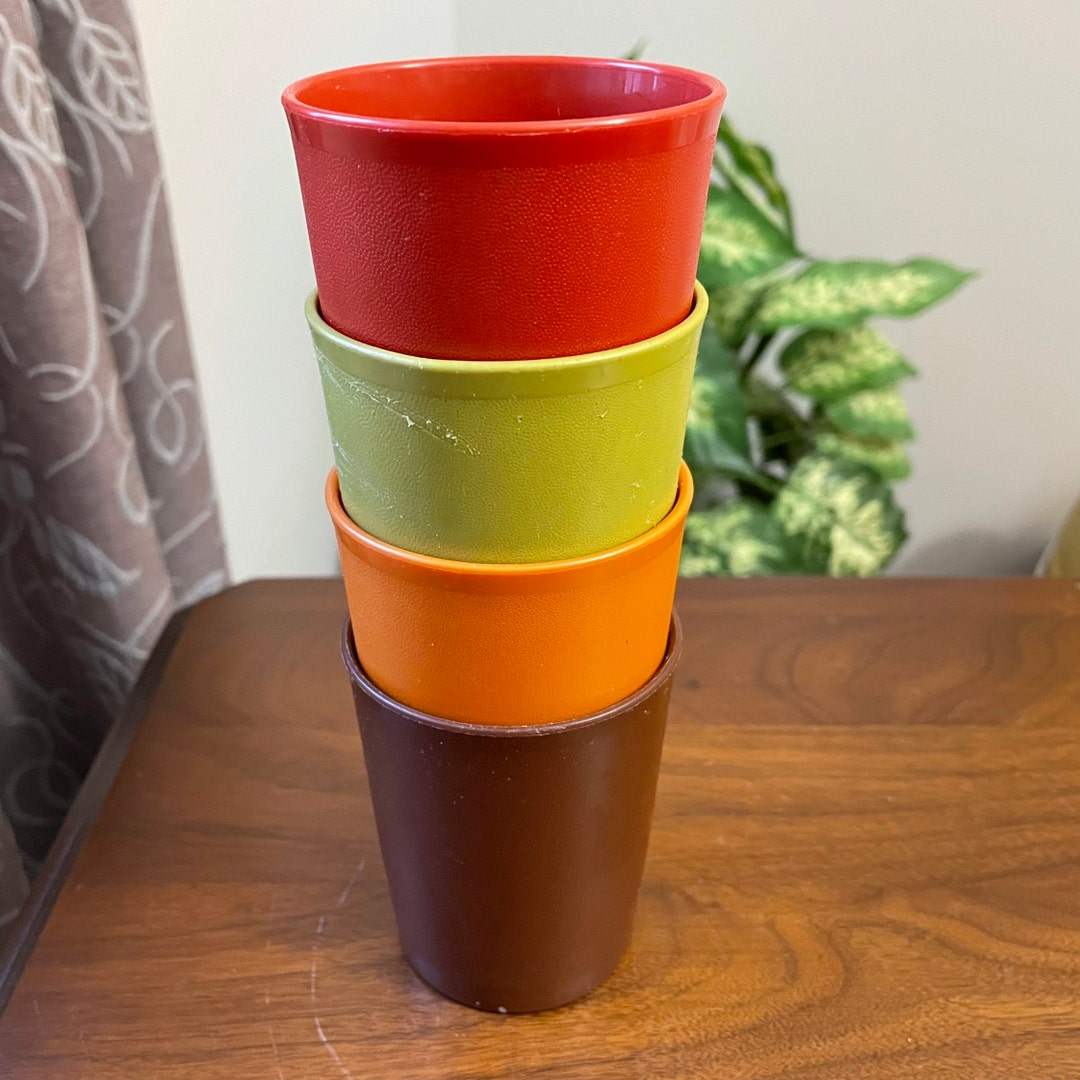 Tupperware Drinking Cups, Set of Four, Brown, Orange, Red, Green, Juice ...