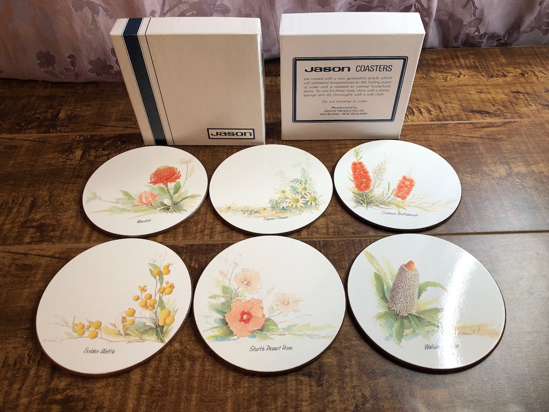 Jason 6 Round Vintage Coaster Collection: Crimson Bottlebrush, Flannel ...