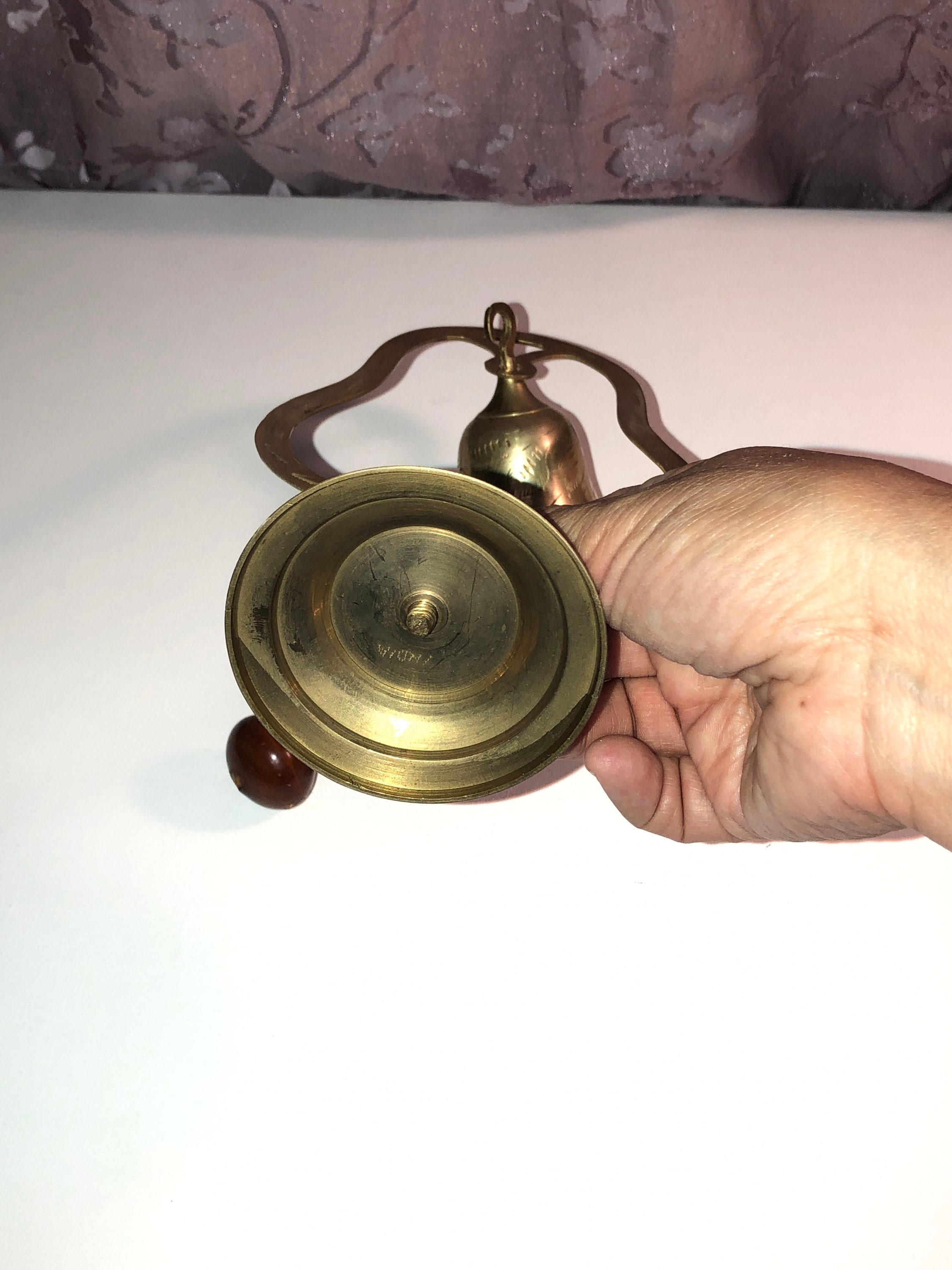 Brass Prayer Bell, Dinner Bell, Wooden Gong, Engraved Design, Removable ...