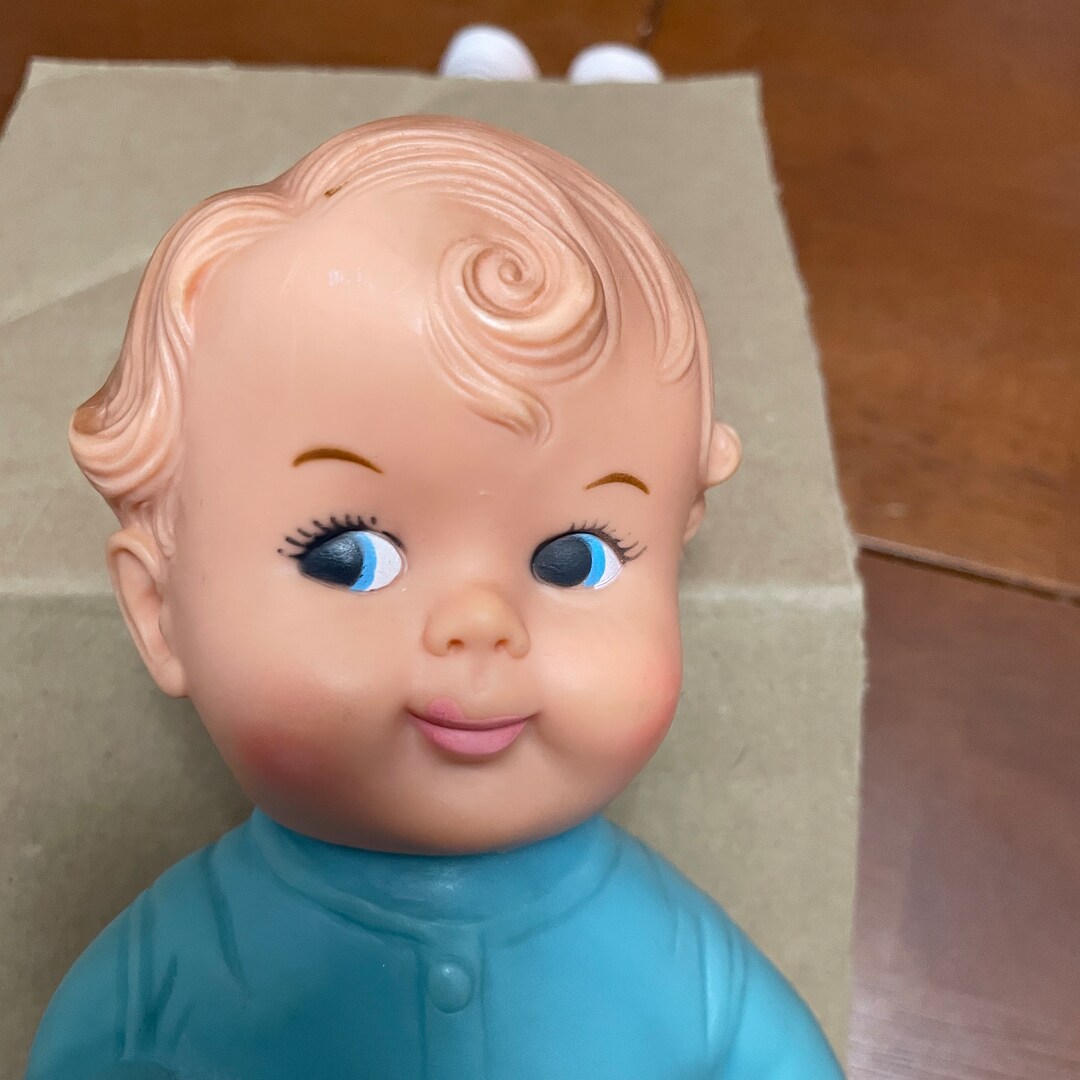 Reliable Squeaker Rubber Doll in Blue Sleeper With Teddy Bear - Made in ...