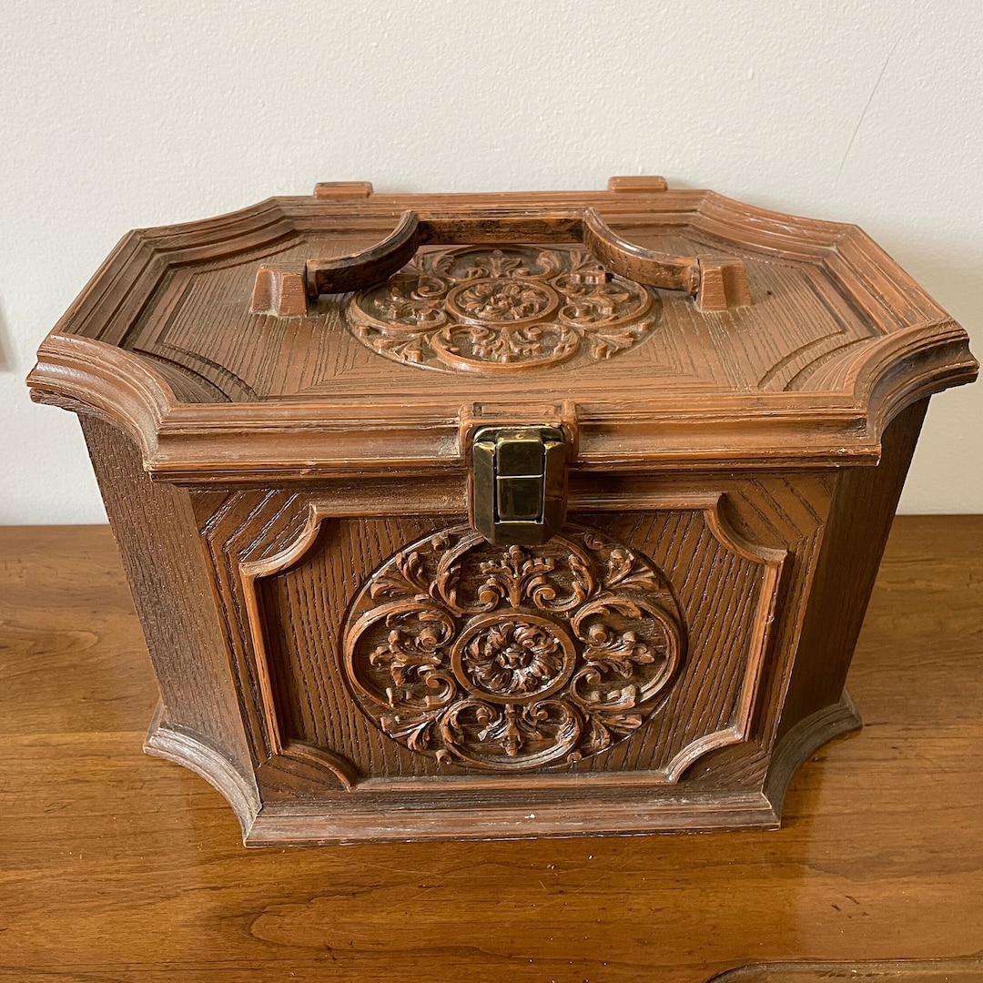 Max Klein Sewing Box, Resin, Faux Wood. Lightweight, Carved Detail ...