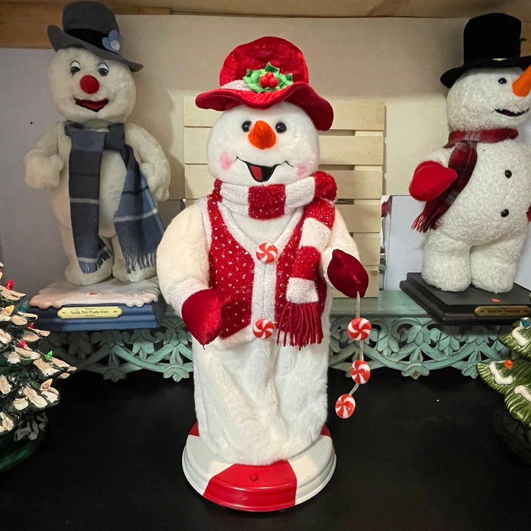Gemmy Peppermint Musical, Dancing Snowman, Red Vest With Peppermint ...