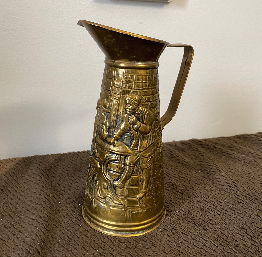 Brass Pitcher, English Pub, Water Pitcher, Colonial Design, Embossed ...
