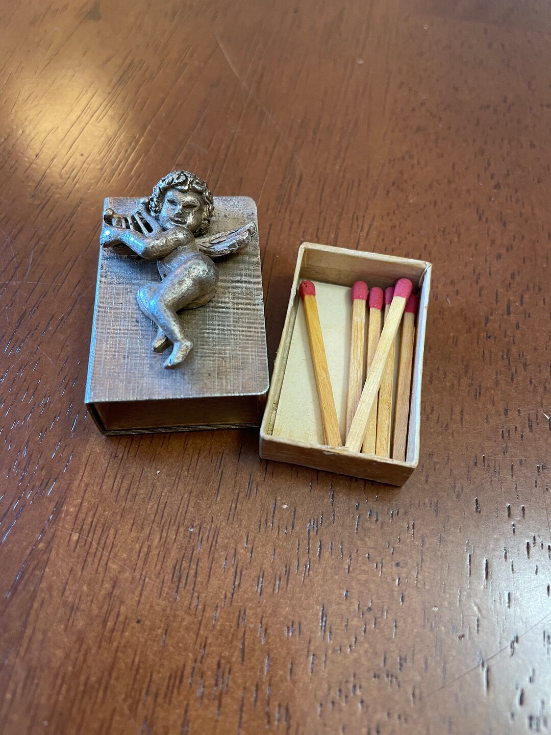 Brass, Metal Match Box, Wood Matchsticks, Slide Out Box - Cardboard ...
