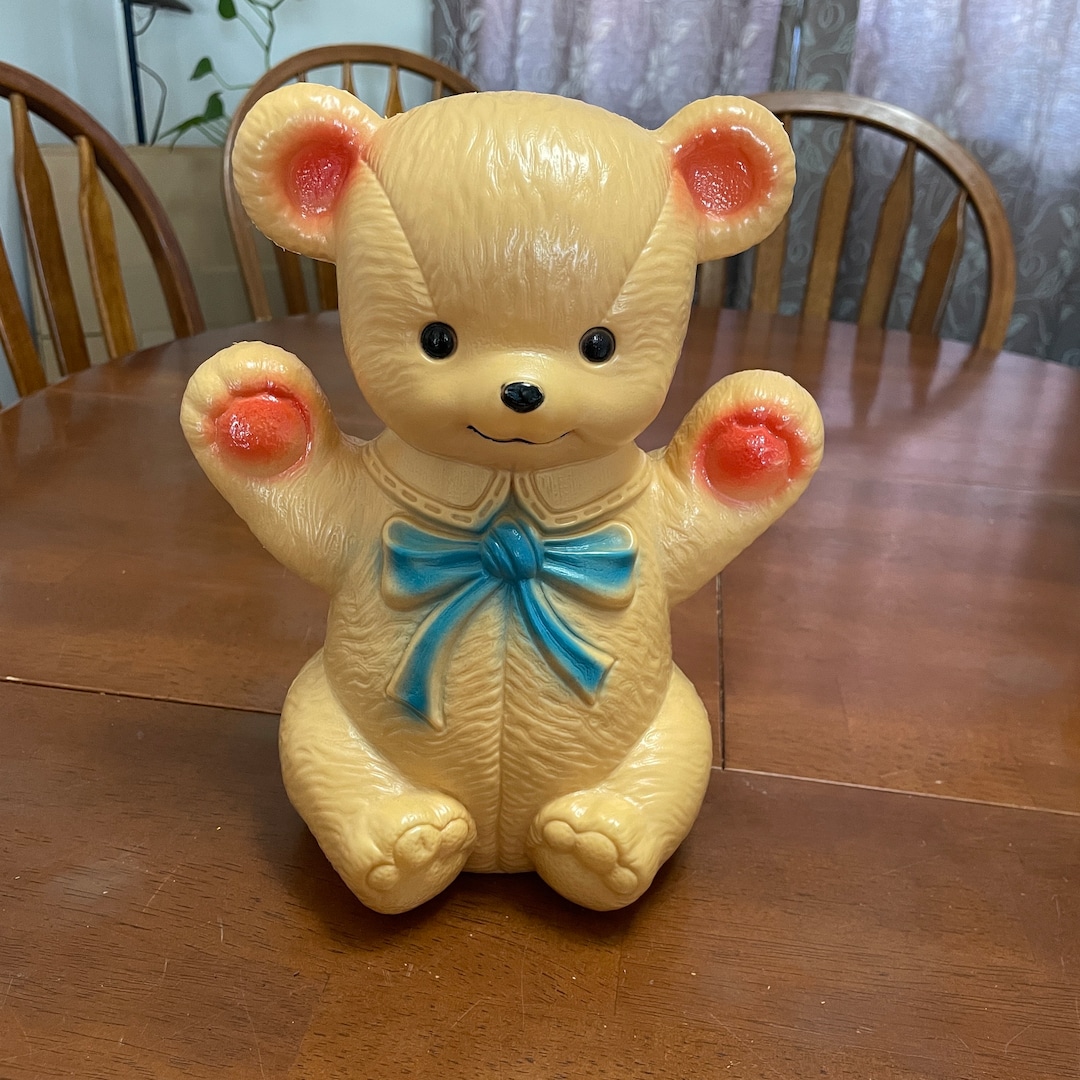 Retro Teddy Bear Coin Bank With Blue Bow Tie, Nursery Room, Kids Room ...