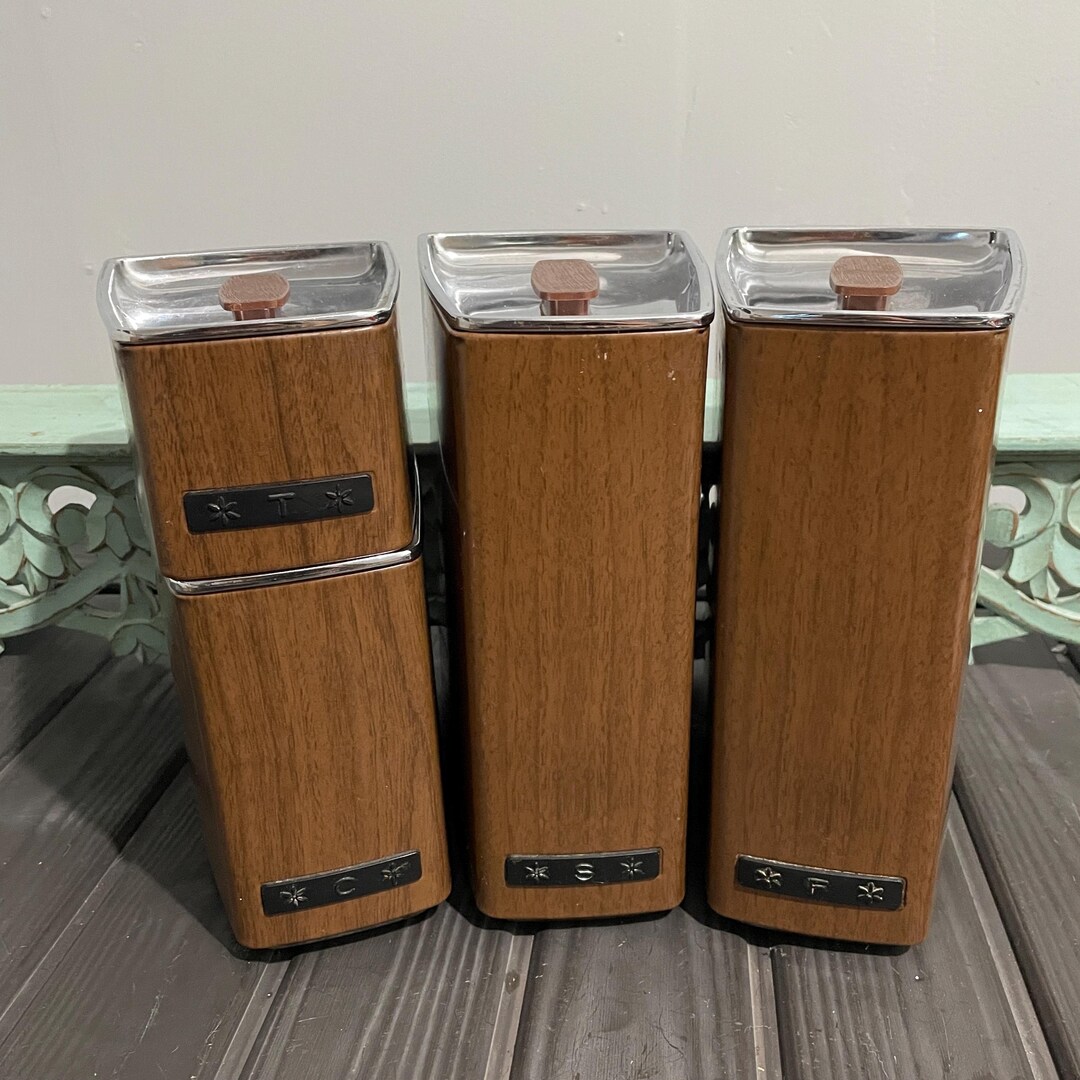GSW, Brown Vinyl Covered Kitchen Canisters, 8 Piece Set, Flour, Sugar ...