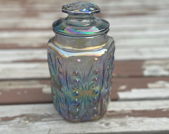 Vintage Carnival Glass Apothecary Jar, Atterbury Scroll Canister ...