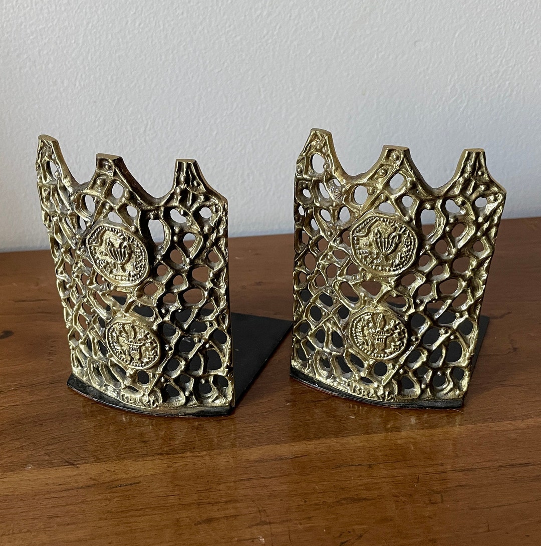 Metal Bookends, Israel, Handcrafted, Collectors, Red Felt Bottom ...
