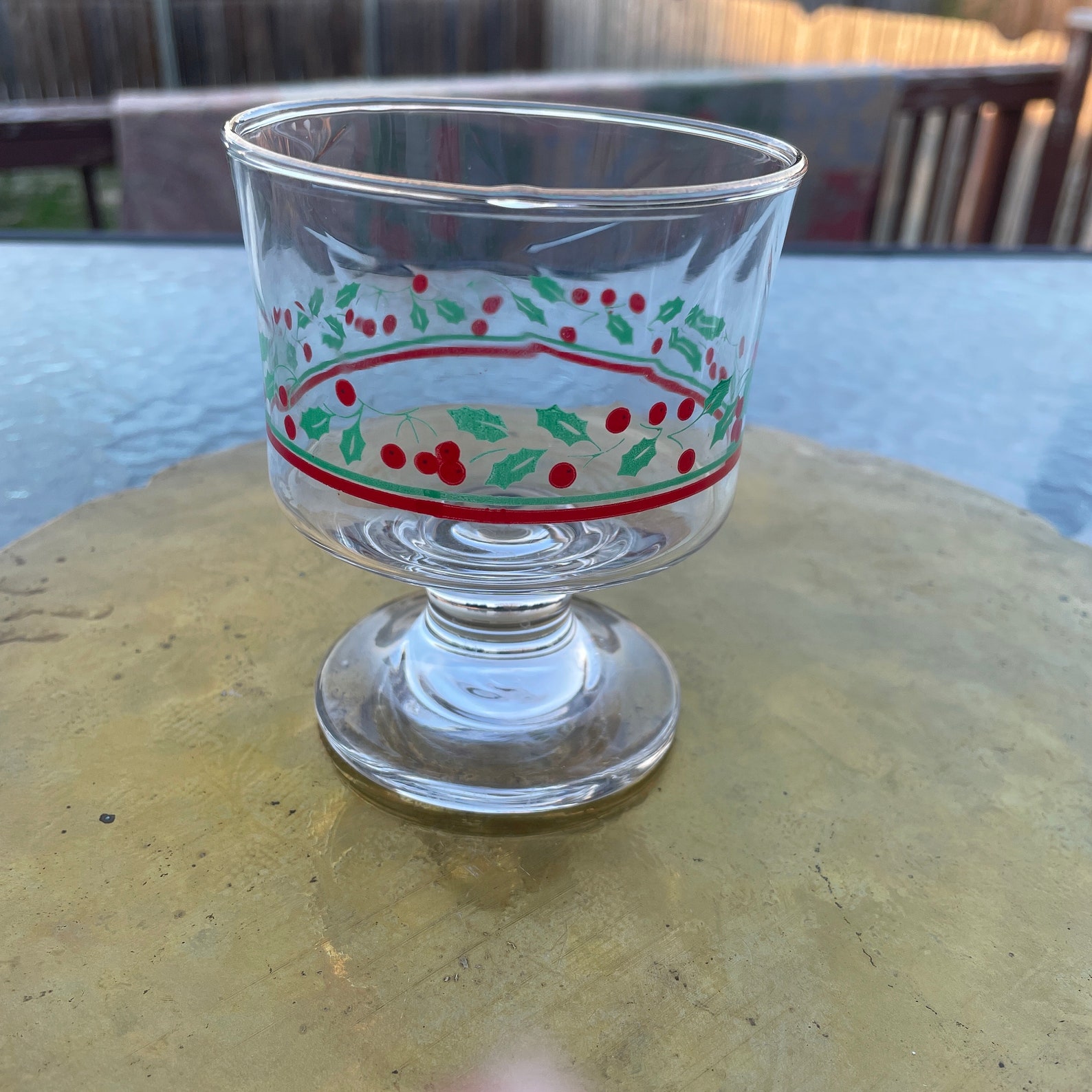 Arbys Christmas Collection, Holly Berry Design, Gold Rim Juice Glass, Sherbet Glass, Water Glass ...