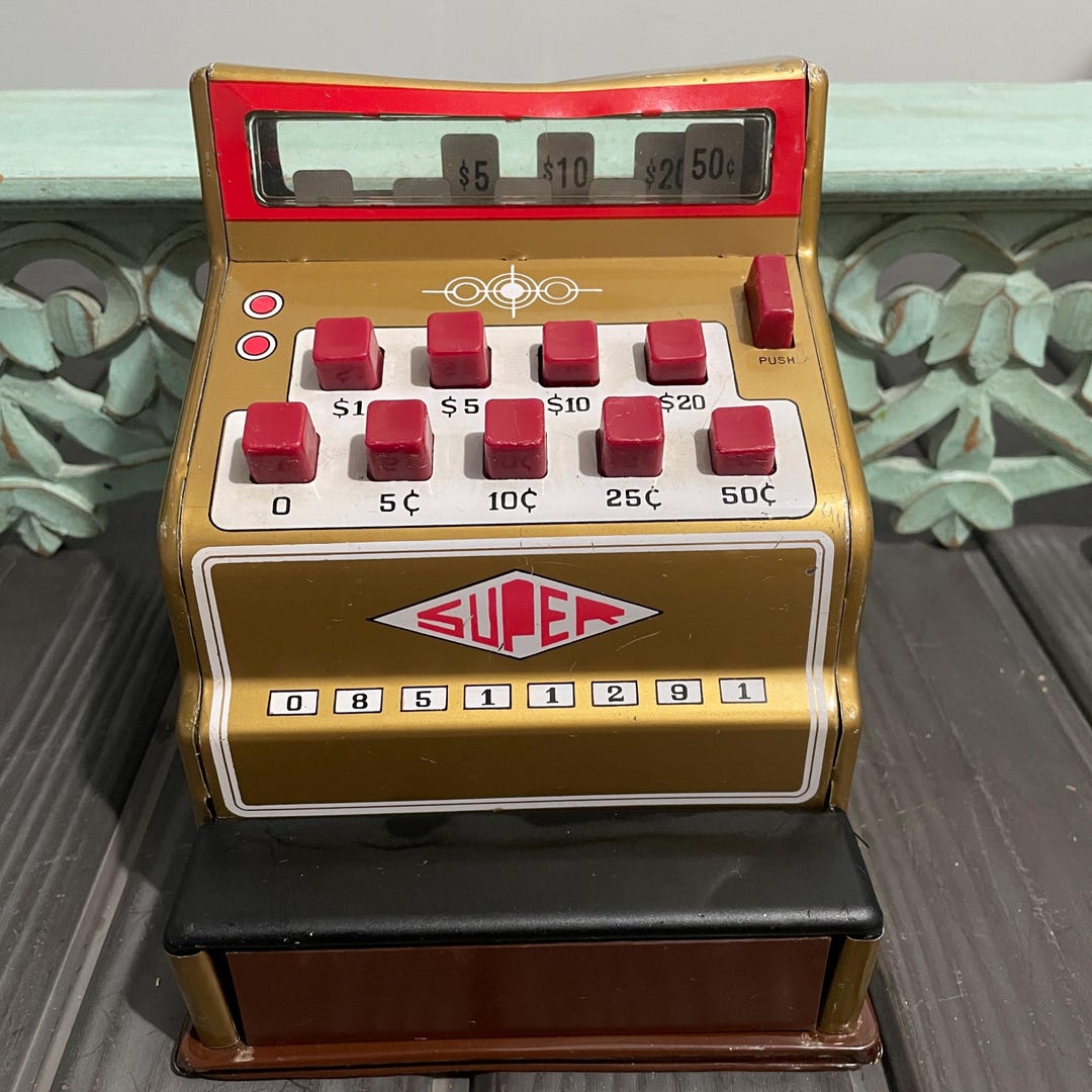Gold and Red Metal Toy Cash Register, Made in Japan, Vintage 1960s - Etsy